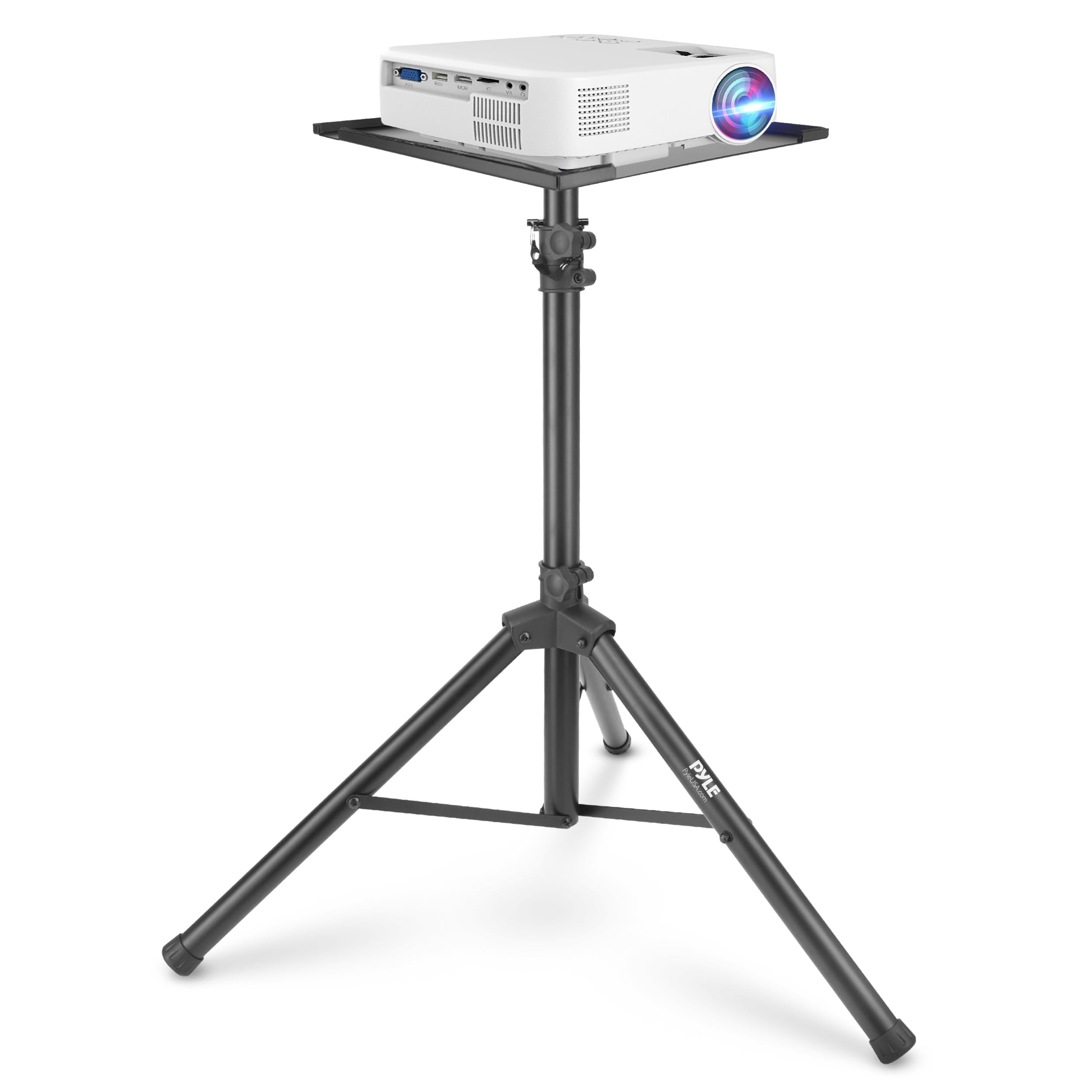 Pyle Projector Stand - Height & Angle Adjustable Tripod Stand - Hold Laptops, Computers, DJ Equipment & Projectors - Heavy Duty - Perfect for Stage, Studio, & Office Events - Extends 42’’ to 55",Black