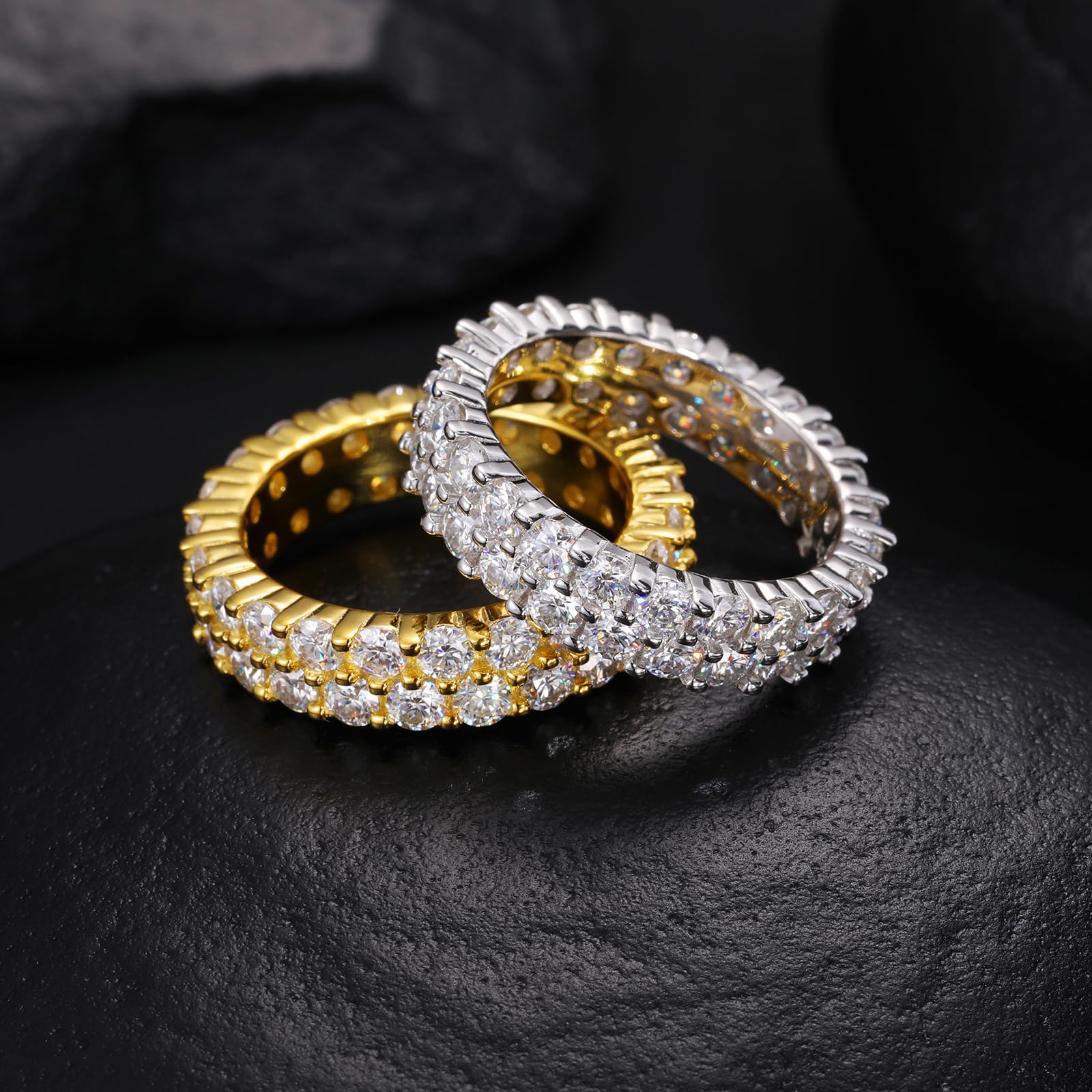 TUHE Moissanite Wedding Band Sterling Silver Wedding Band for Women 18K Gold Plated Half Eternity Stackable Ring for Women Lab Created Diamond Wedding Band for Her, Gemstone, Moissanite
