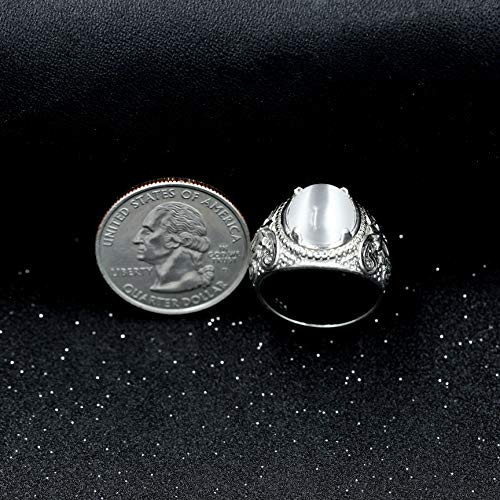 Uloveido Silver Tone Black Simulated Agate Cats Eye Ring Oval Stone Antique Engagement Rings for Women PJ013 (White, Size 9)