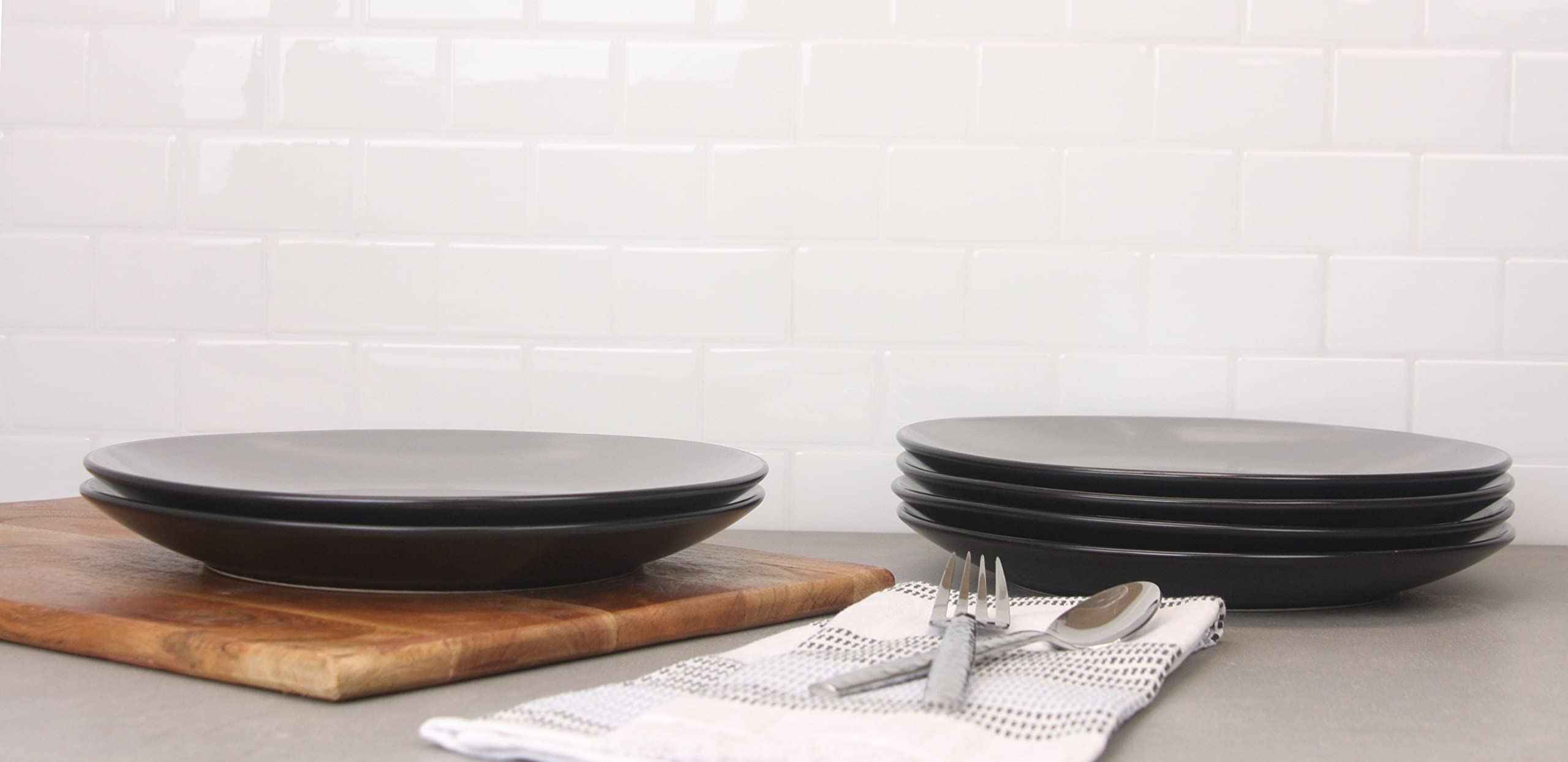 Two Tone Coupe 10.5β Dinner Plate Set Of 6, Black/Gray