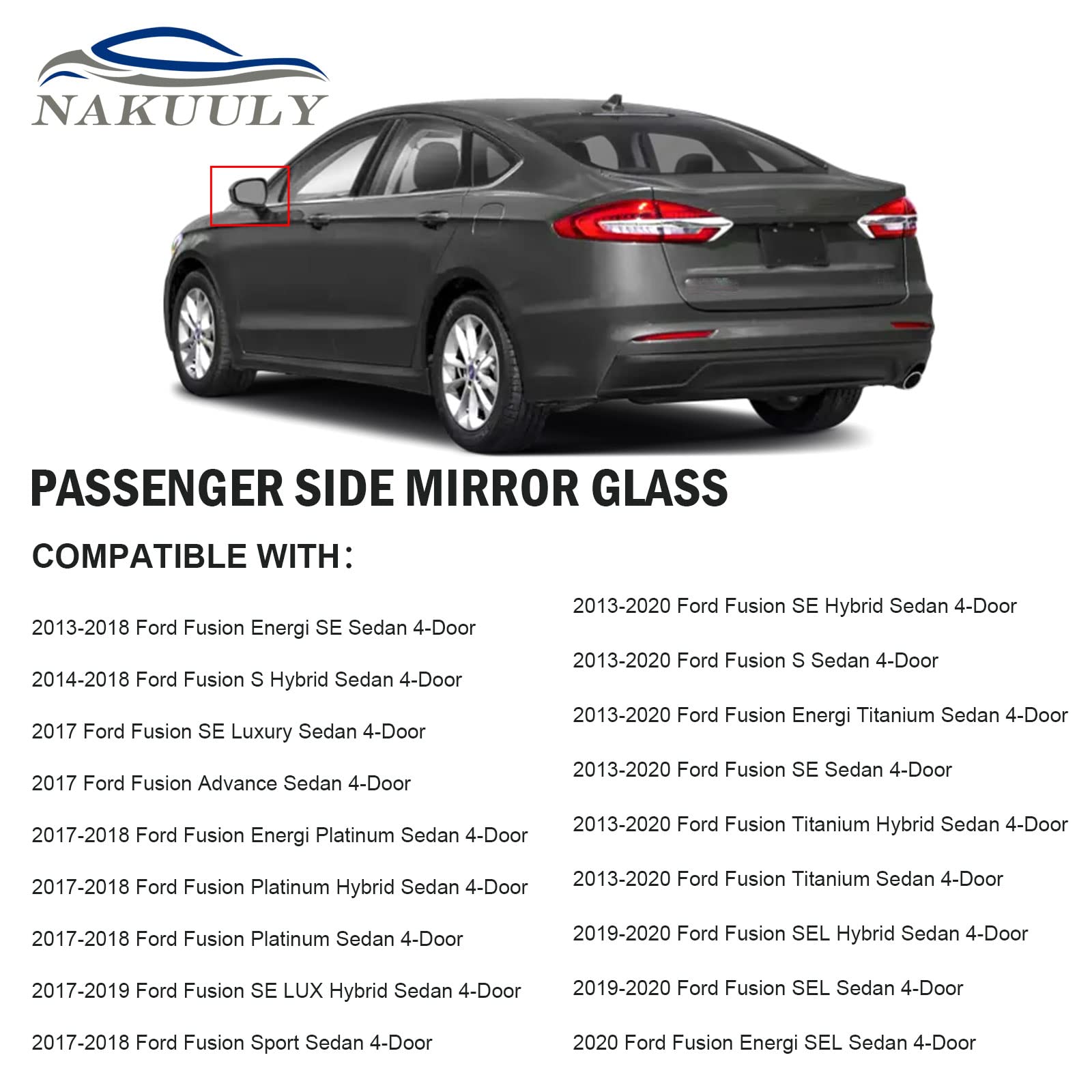 Power Heated Mirror Glass Driver Left Side Compatible with 2013-2020 Ford Fusion , Left Pass Heated Convex Mirror Glass with Rear Holder Replace # DS7Z17K707F