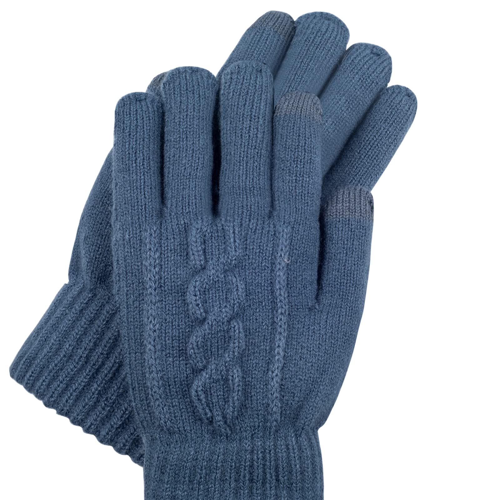 Women's Winter Warm Touch Screen Gloves Womens Thermal Cable Knit Wool Fleece Lined Mittens for Cold Weather (White+Purple)