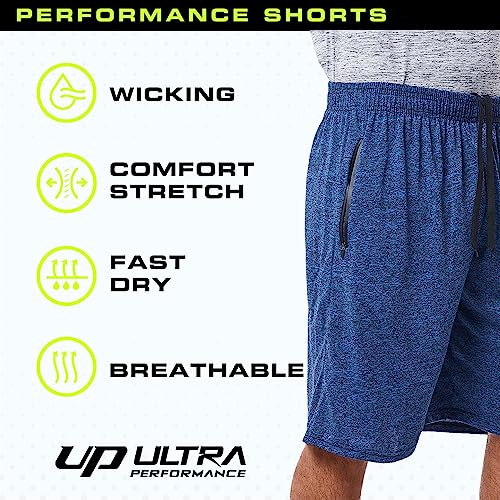 Ultra Performance Mens 5 Pack Athletic Running Shorts, Basketball Gym Workout Shorts for Men with Zippered Pockets