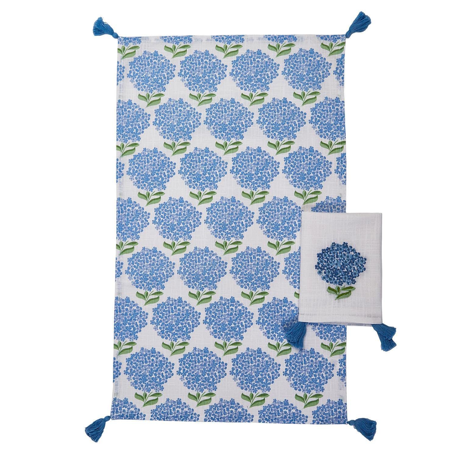 Two's Company Hydrangea Set of 2 Dish Towels with Decorative Tassels - Cotton