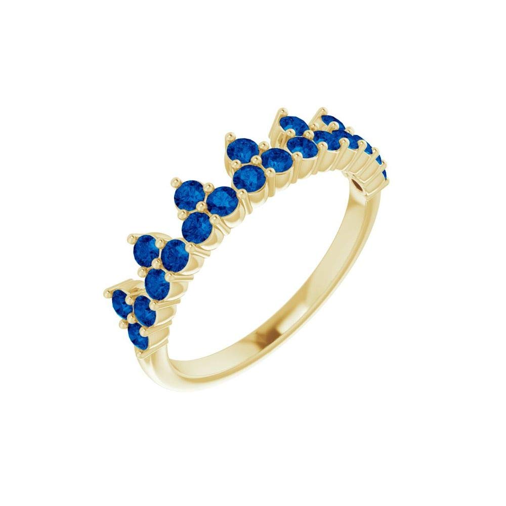 Solid 14k Yellow Gold Solitaire Blue Sapphire Crown Ring Band (Width = 15.8mm) - Size 7.5