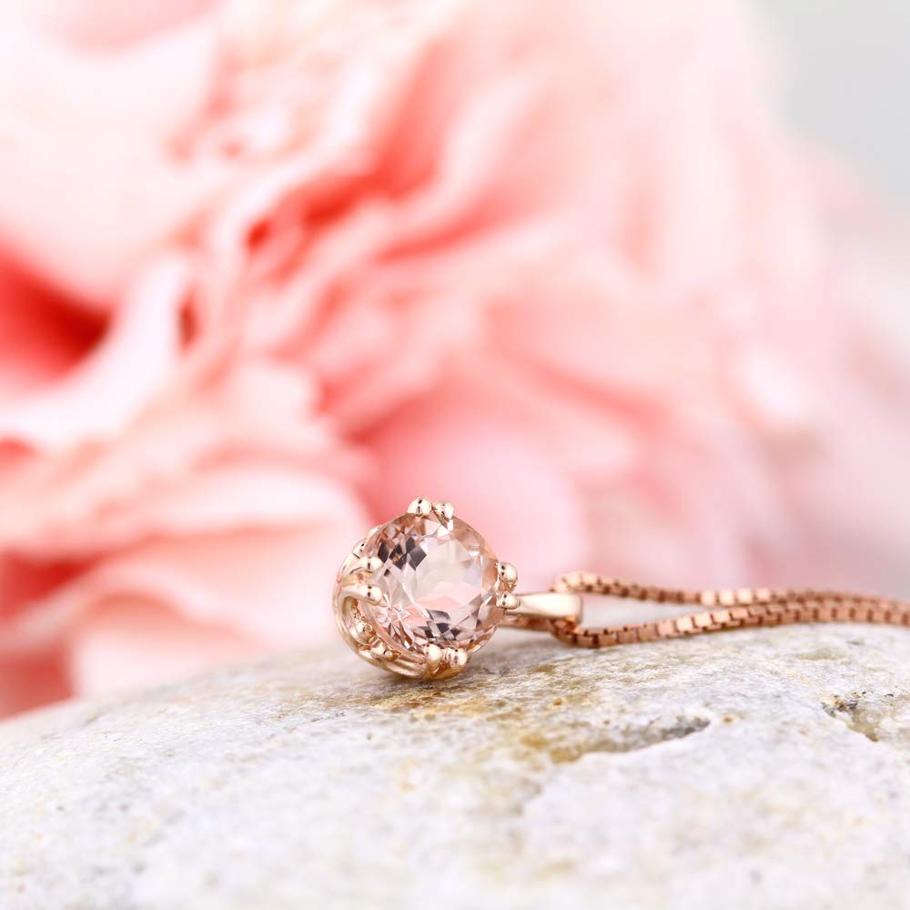 Solid Heavyweight 14k Rose Gold 7MM Round Natural Morganite Fancy Scroll Style Pendant