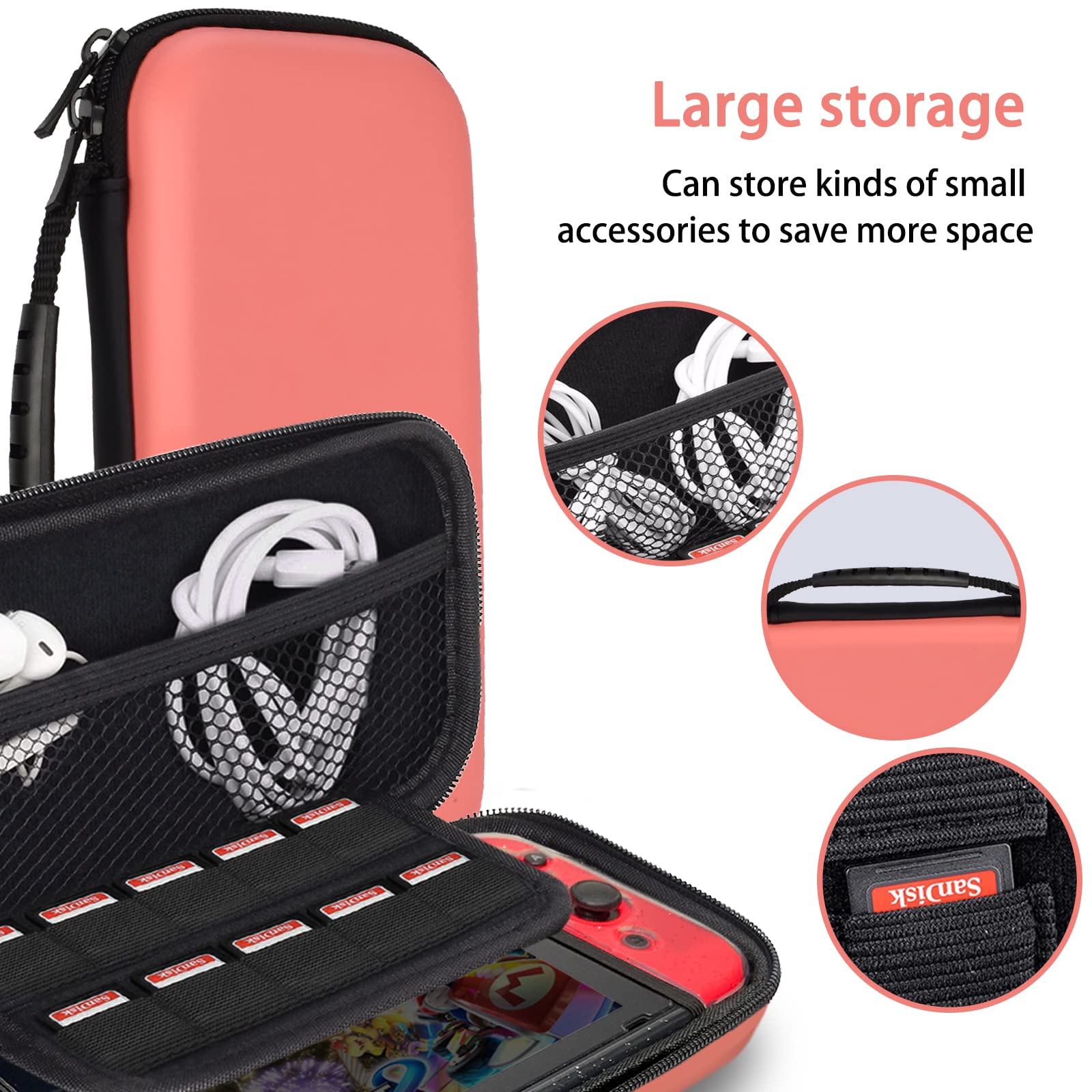 TIKOdirect Carrying Case for Nintendo Switch, Portable Travel Bag with Dockable Glitter Switch case, Screen Protectors, Thumb Grips Caps, Pink