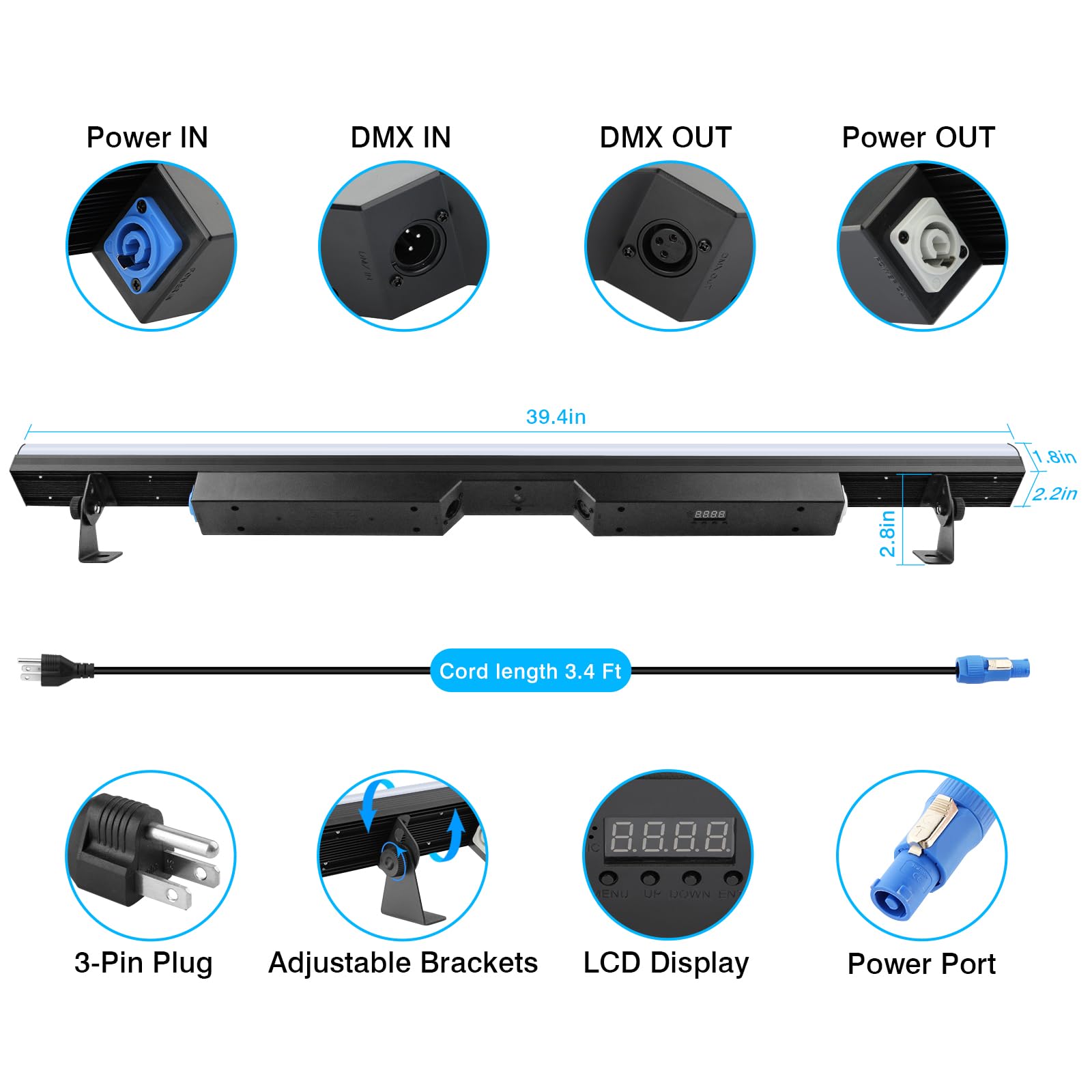 YeeSite LED Stage Light Bar - 144LED 60W DMX RGB DJ Light Bar with Diffuser Cover Sound Activated 12 Pixel 56 Shows Chase Effects Lighting Uplight for Party Events Concert Dance Wedding (12LED Light)