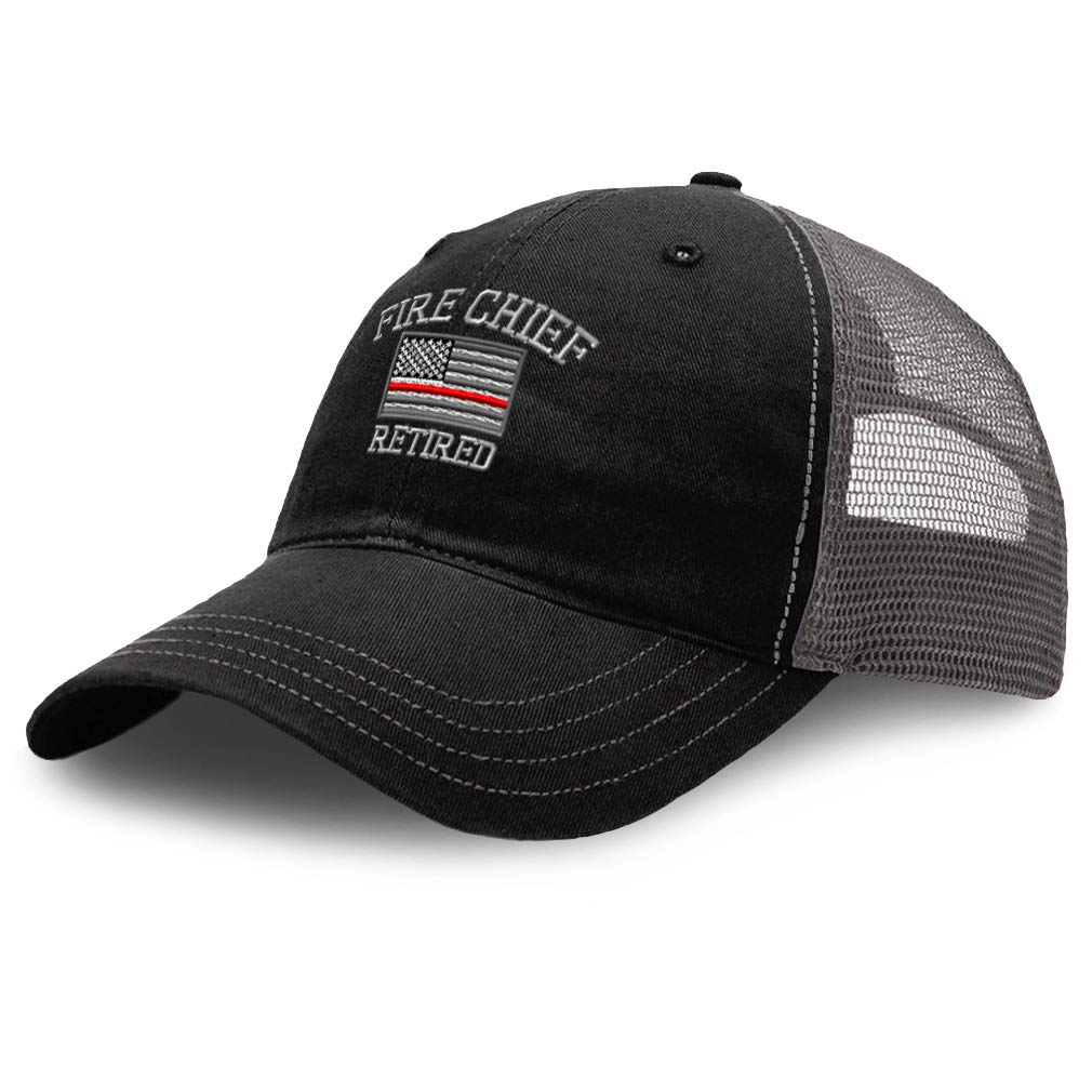 Richardson Trucker Mesh Hat Firefighter Chief Retired Embroidery Cotton Dad Hats for Men & Women Snapback Black Charcoal