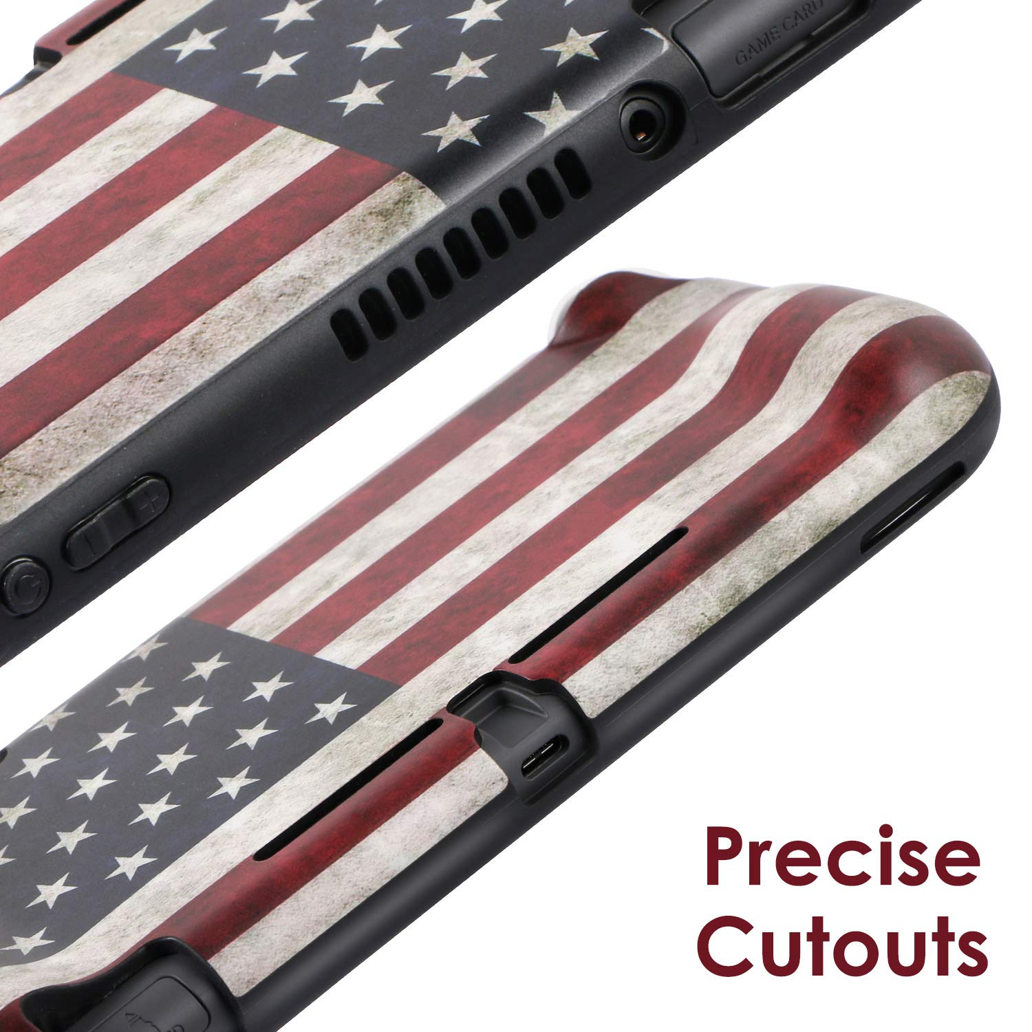ROLEES Soft Silicone Case for Nintendo Switch Lite, Anti-Collision Non-Slip Shockproof Silicone Protective Cover Shell for Nintendo Switch Lite Retro American Flag