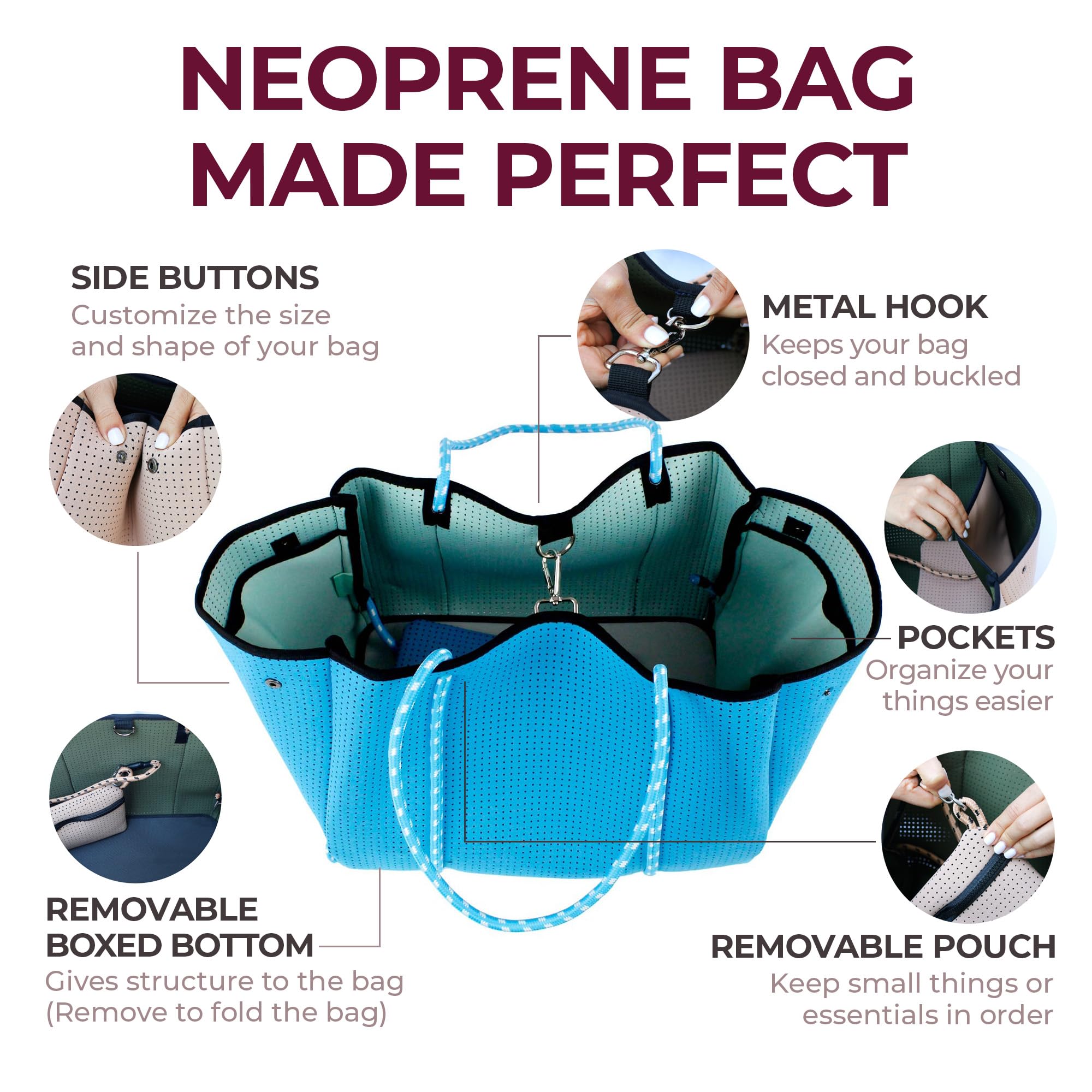 POPUPS Neoprene Large Tote Bags, Not White - Lightweight and Water-Resistant Neoprene Bag