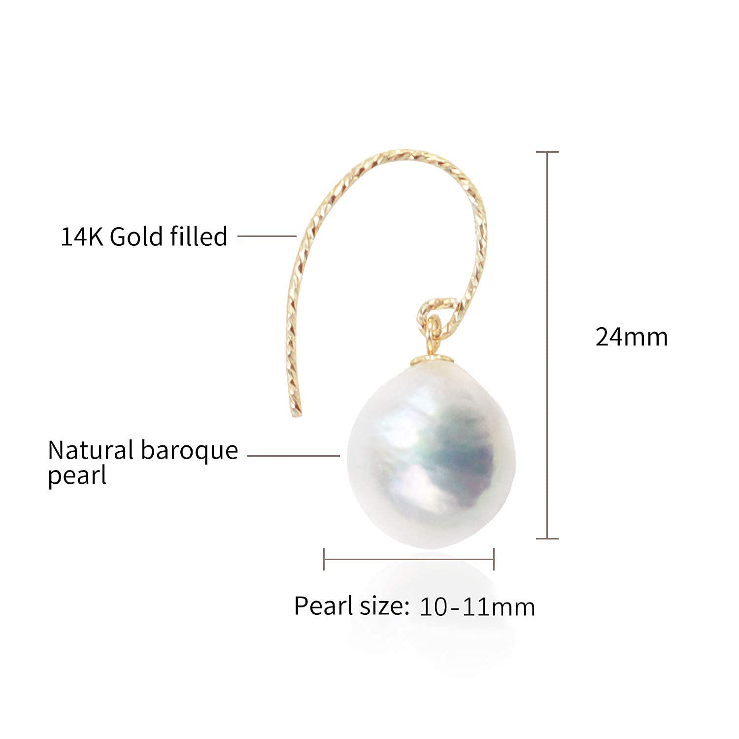 Umico 10-11mm Freshwater Cultured Baroque Pearl Drop Earrings for Women,14K Gold Filled Hooks