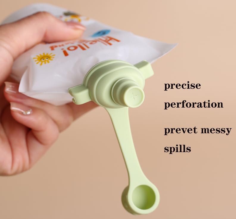 SONSIL Food Pouch Topper and Squeeze Spoon Set-Food Grade Squeeze Spoon Convenient Precise Feeding, BPA Free Silicone Food Pouch Tops for Prevent Spills (Tops-spoon)