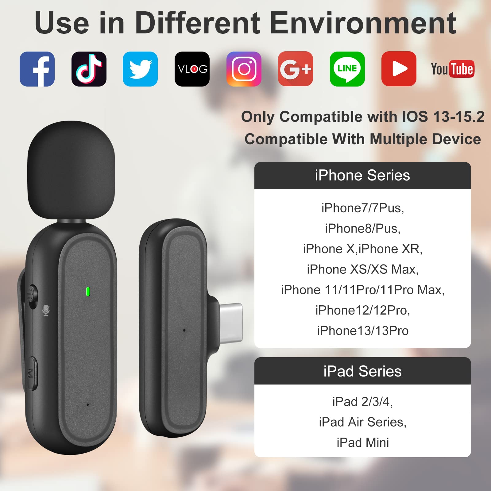 Tefiohen Wireless Lavalier Microphone for iPhone, iPad - Portable Charging Case, No App Required, 65.6ft Long Distance Transmission, Noise Reduction, Stereo Reception