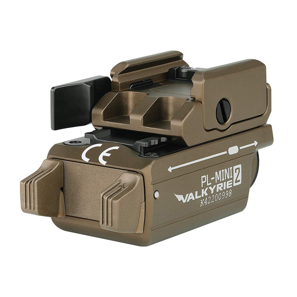 PL-MINI 2 VALKYRIE 600 Lumen modular weaponlight Rechargeable compact Subcompact pistol light, Build-in Lithium, magnetic charging, adjustable mount for Glock, Picatinny rail (Desert Tan (FDE))