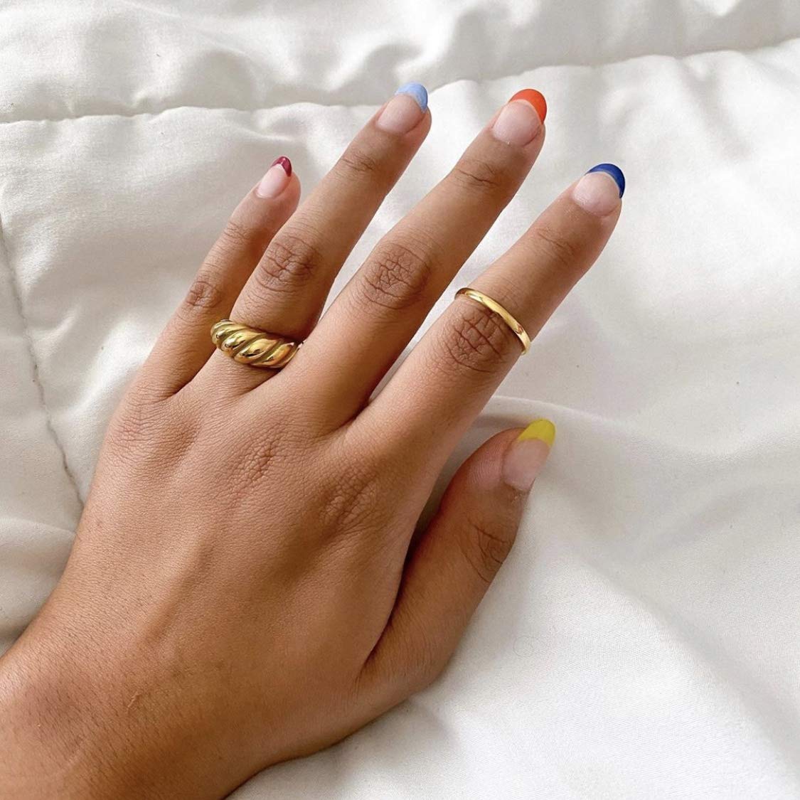 Shapes Studio 18K Gold Plated Gold Dome Croissant Band Ring, Stackable Ring, Signet Ring, Women Jewelry Minimalist Chic Style (Big, 10)