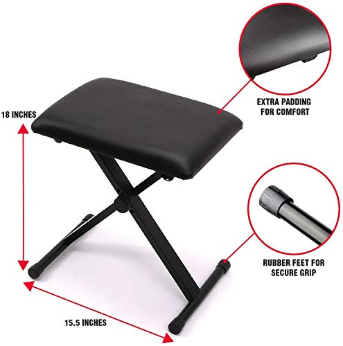RockJam 61 Key Keyboard Piano Stand With Pitch Bend Kit, Piano Bench, Headphones, Simply Piano App & Keynote Stickers