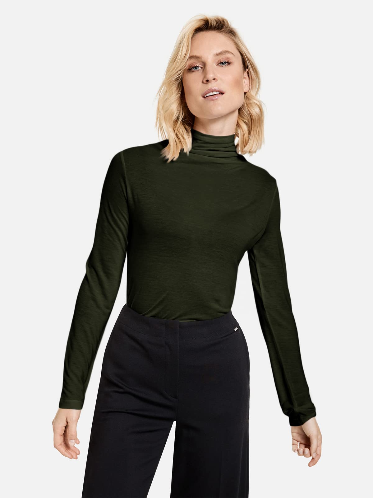 Womens Long Sleeve Turtleneck Tops Stretchy Slim Fit Base Layer Shirts Army Green
