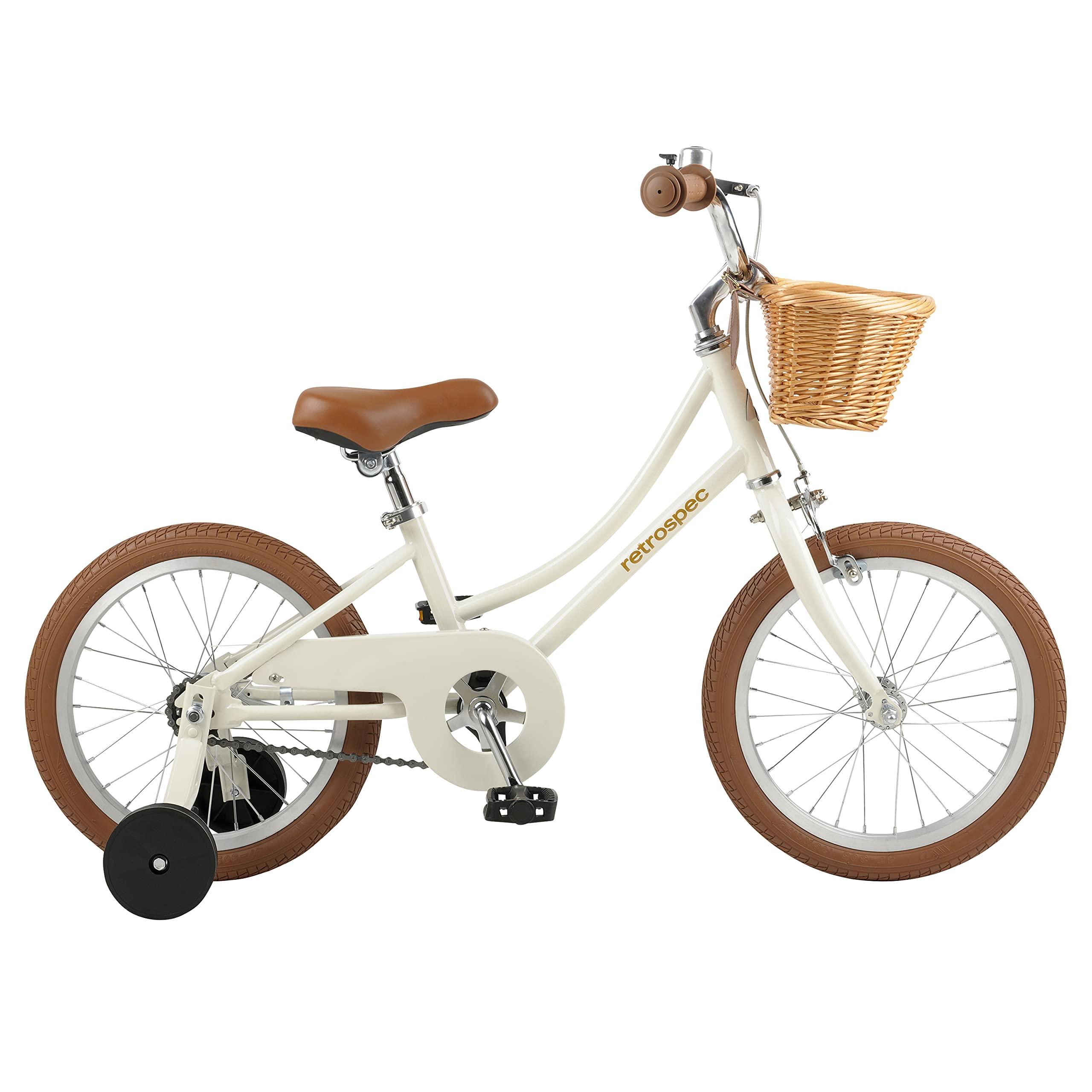 Retrospec Beaumont Mini 16 Inch Kids Bike for 4-6 Year-olds with Training Wheels, Basket and Bell, Eggshell
