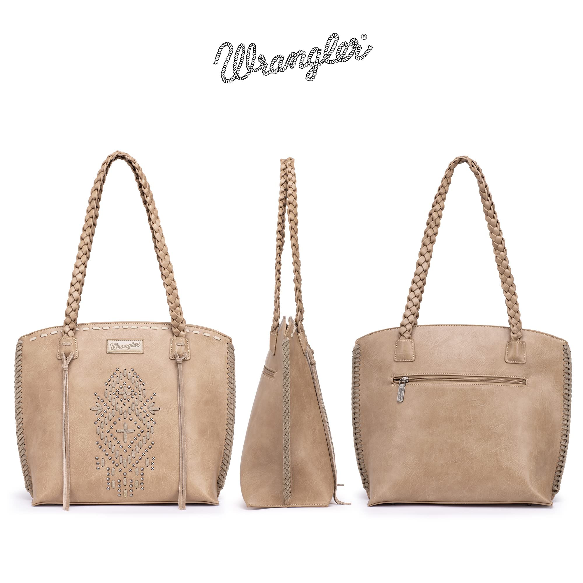 Wrangler Tote Bag Western Purses for Women with Braided handle Shoulder Bag WG43-8317-KH