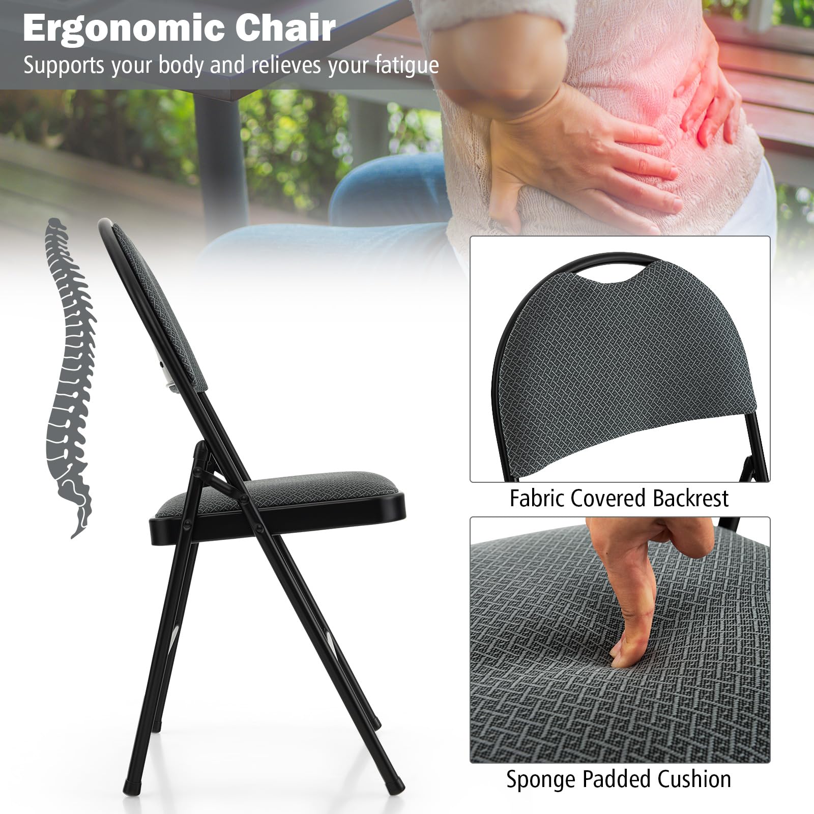 S AFSTAR 2 Pack Folding Chair with Padded Seat, Metal Steel Folding Chairs with Upholstered Seat & Portable Handle, Portable Foldable Chairs for Home & Office, Reception Room Church Wedding Events
