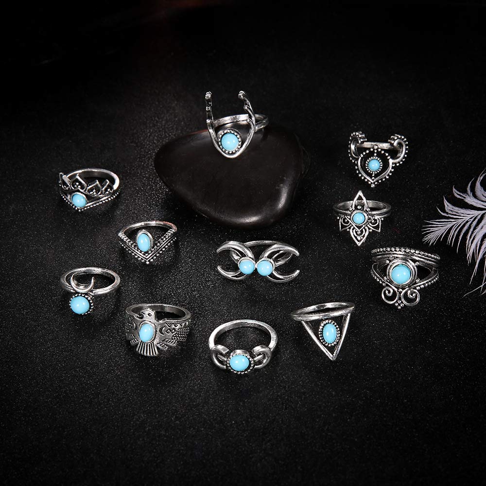 Western Turquoise Rings Set for Women Vintage Joint Knuckle Rings Bohemian Opal Stackable Rings Midi Stacking Rings for Holiday Gifts