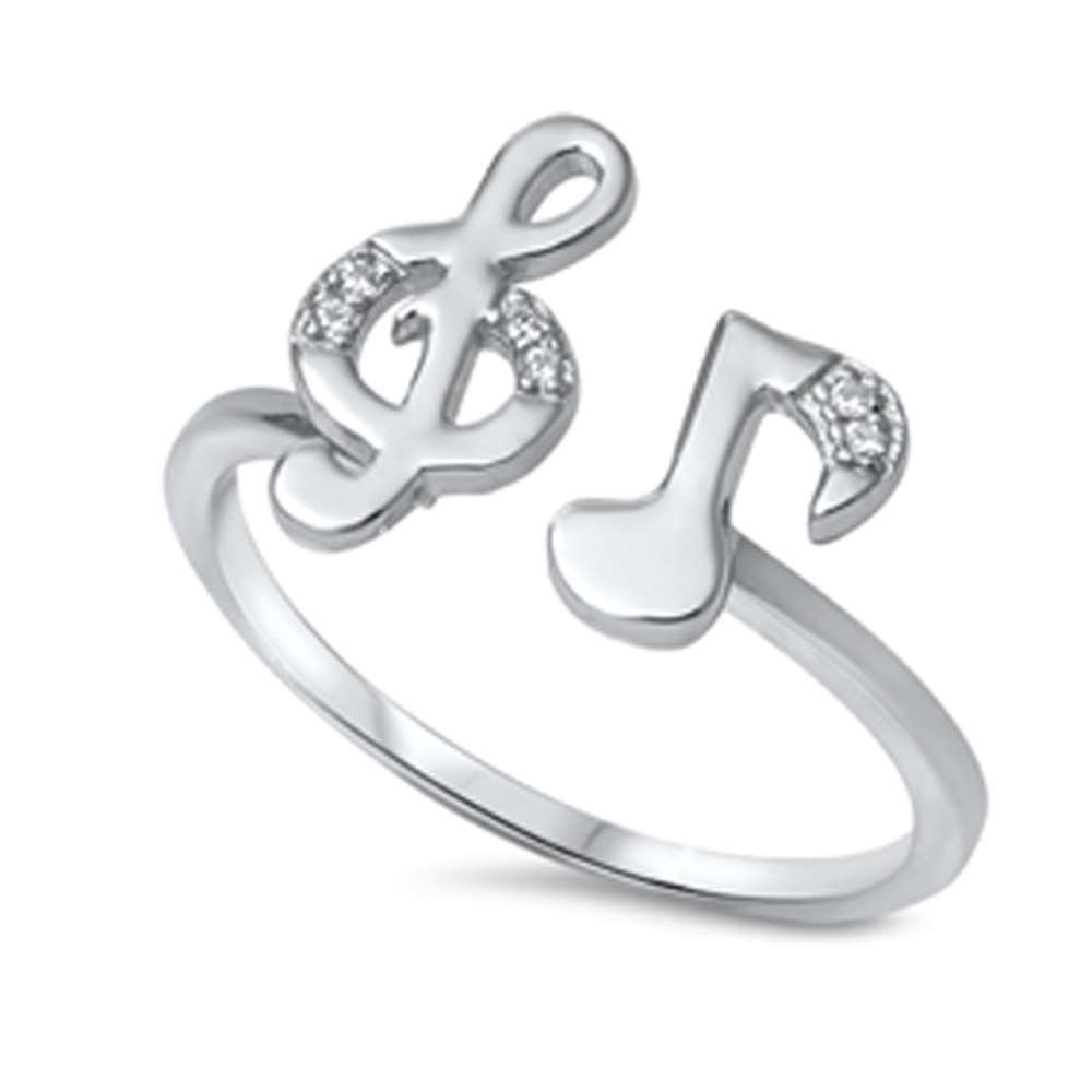 Oxford Diamond Co Music Note & G-Clef Cubic Zirconia .925 Sterling Silver Ring Sizes 7