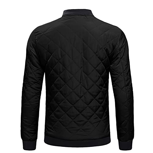 WENKOMG1 Mens Diamond Quilted Jacket,Solid Lightweight Bomber Jacket Winter Fall Varsity Slim Fit Athletic Outerwear,Padded Water Resistant Puffer Insulated Jacket Flight Jacket(Black,XX-Large)