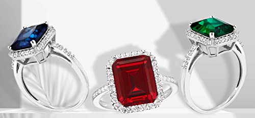 Tirafina Emerald Cut Gemstone Ring, Lab-Created Emerald and White Sapphire Ring Set in a Sterling Silver Band, Emerald Cut Birthstone Rings, Silver Jewelry, Rings for Women (10x8 mm stone)
