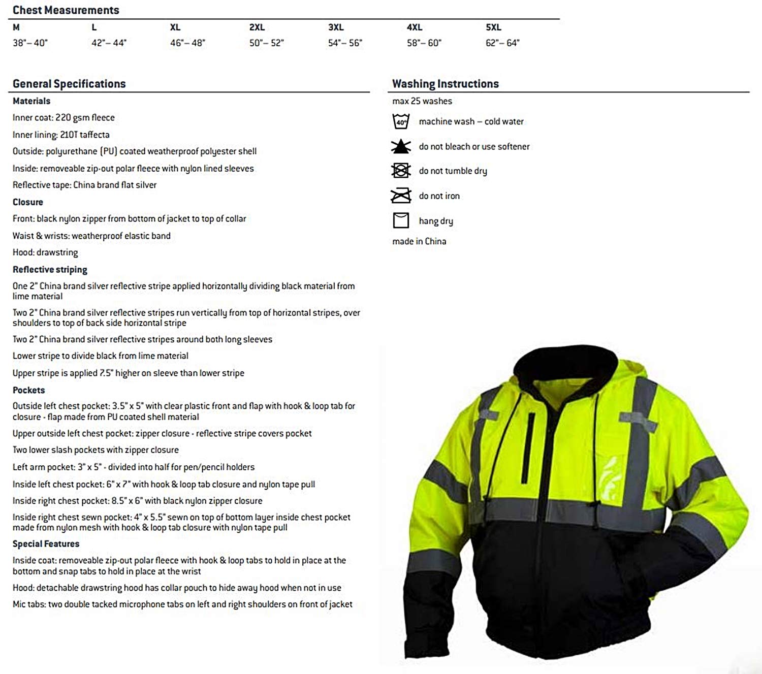 Pyramex RJ31 Series Waterproof Class 3 Fleece Bomber Safety Jacket, Lime, Medium