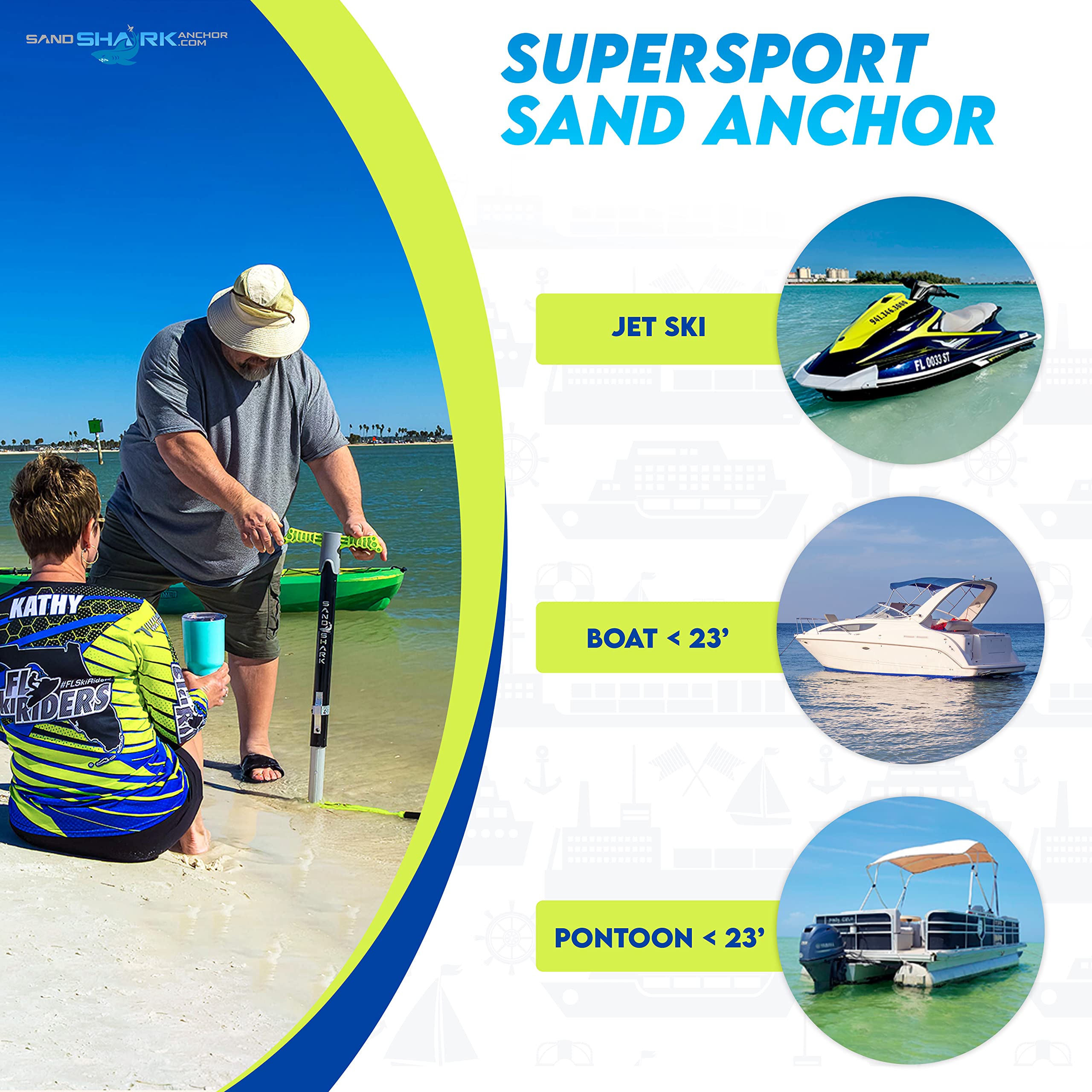 SandShark Supersport 2.0 Boat Anchor - Shallow Water Anchor Pole - Great Jet Ski Anchor, PWC Anchor, Pontoon Boat Accessories for Beach and Sandbar - Adjusts 29"-48" w/Case