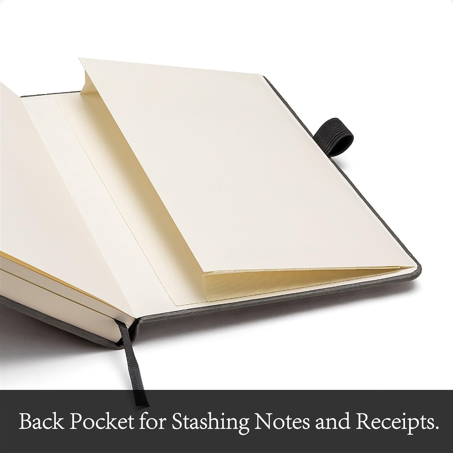 Pejovo A5 Lined Leather Journal Notebook With Pen, (Black), 200 Pages, Medium 5.9×8.4 inches - 120gsm Thick Paper, Sturdy Hardcover Journal for Men Women Writing, Daily Diary and Note Taking