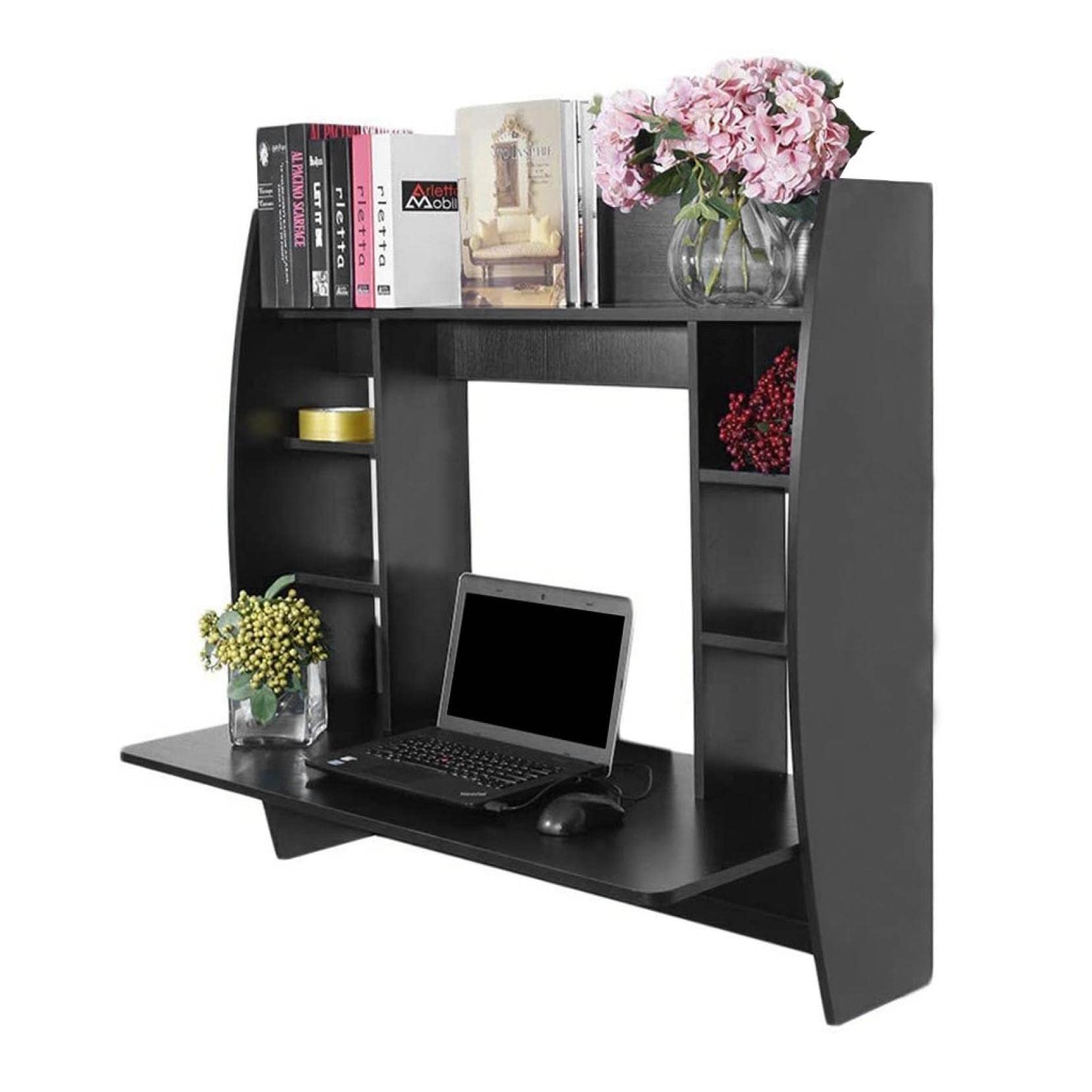 Wall Mounted Floating Computer Desk,with Storage Shelves Home Computer Table Floating Dining Desk,Durable and can Withstand a lot of Load. (Black)