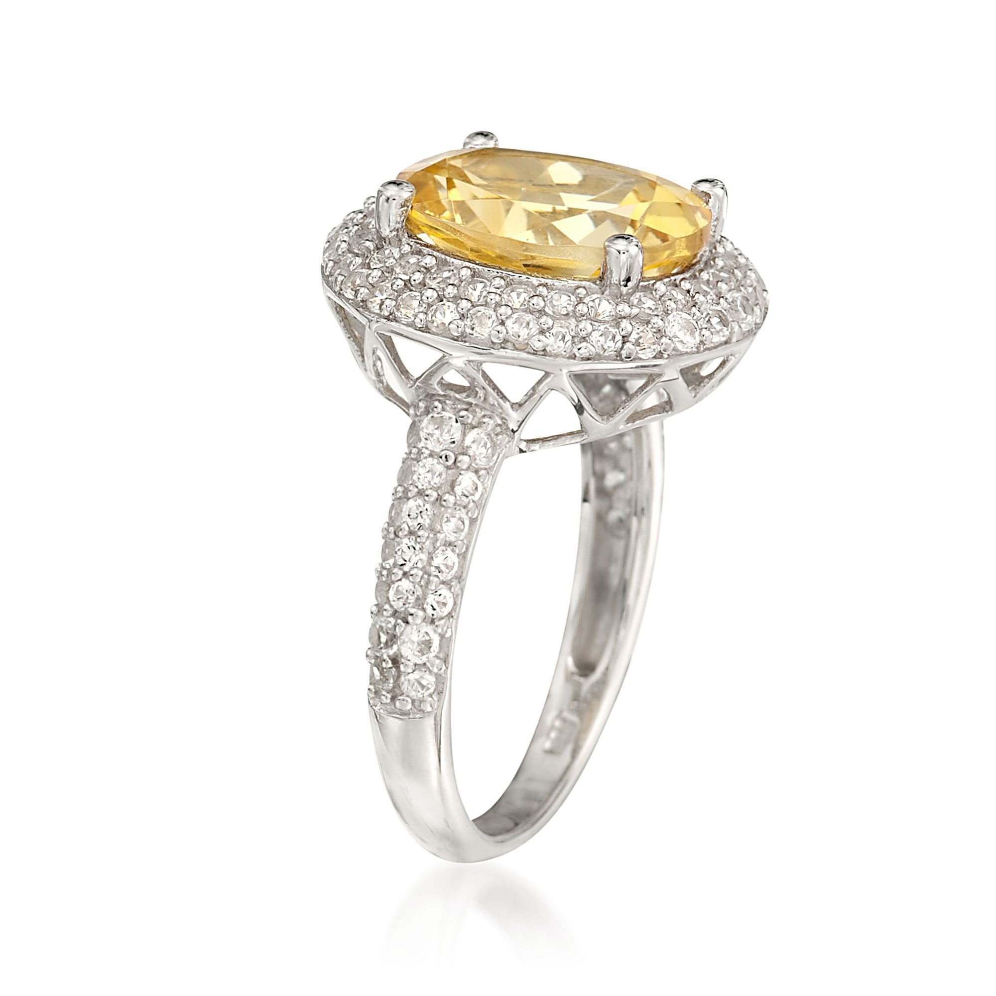 Ross-Simons 4.30 Carat Citrine Ring With 1.10 ct. t.w. Simulated White Sapphires in Sterling Silver. Size 8