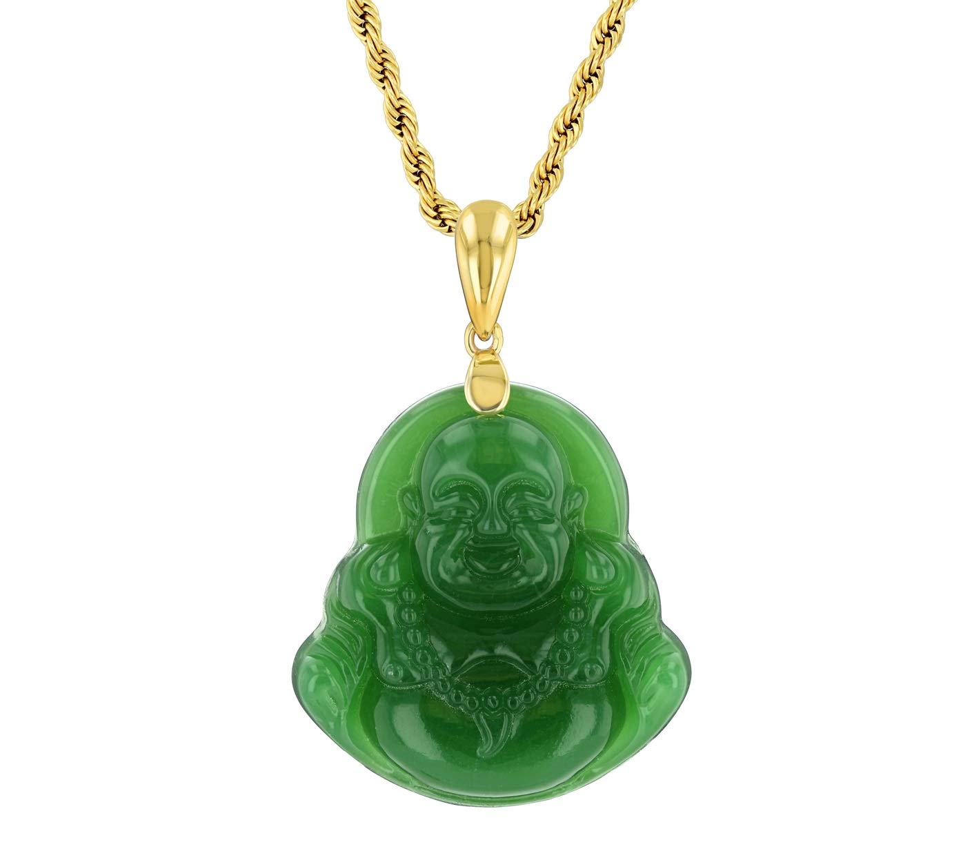 Smiling Laughing Buddha Green Jade Pendant Necklace Rope Chain Genuine Certified Grade A Jadeite Jade Hand Crafted, Jade Necklace, Gold Buddha necklace, Buddha chain, Jade Medallion 24" Rope Necklace