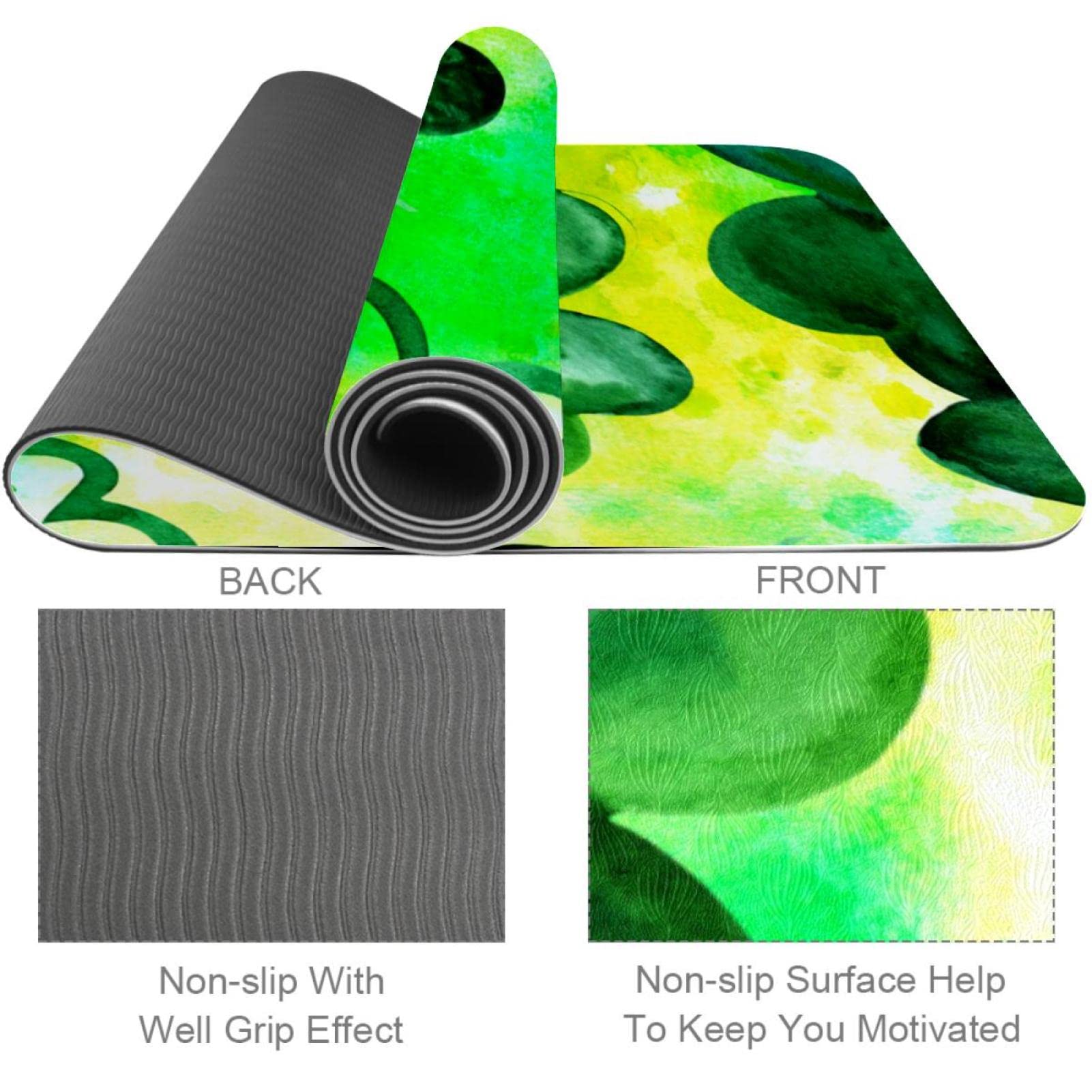 Yoga Mat, Yoga Mats for Home Workout, Workout Mat, Exercise Mats, Pilates Mat, St-Patrick's Day Green Clover Doodle pattern