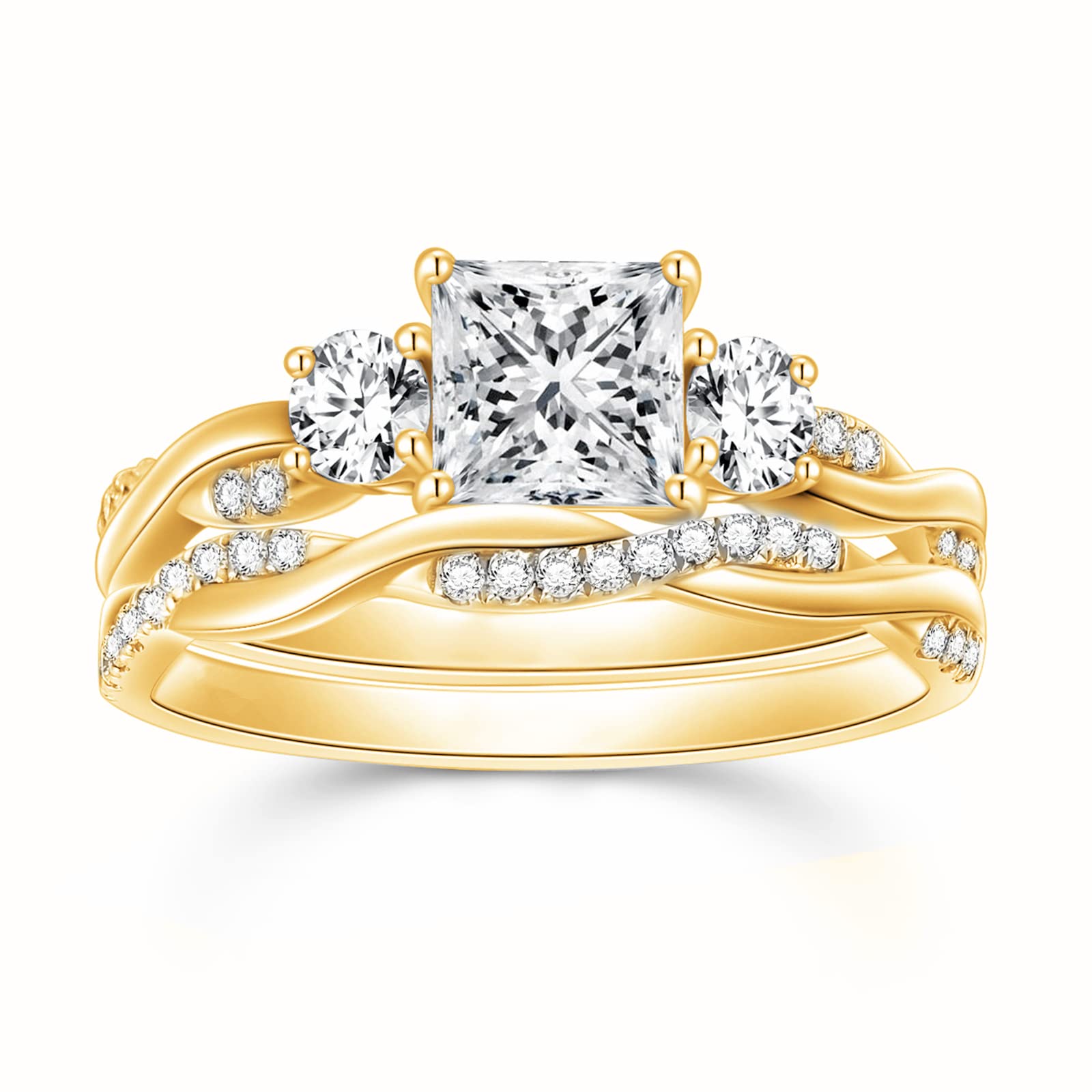 Princess Cut Wedding Ring Sets for Women Bridal Sets Engagement Ring Set, 1-1/2 Carat(ctw) Moissanite Twisting Infinity Pave Set 925 Sterling Silver 10K 14K 18K Gold Free Engraving (Style 5)