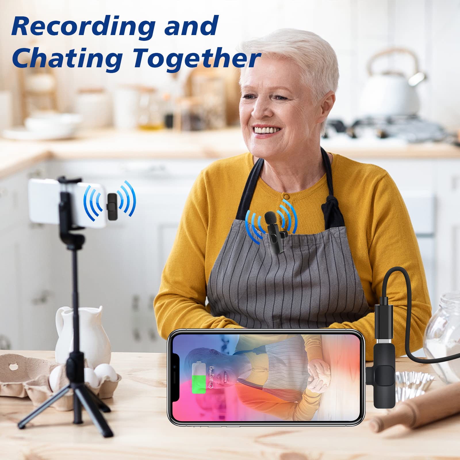 Wireless Lavalier Microphone for iPhone iPad,Lapel Clip on Microphone for iPhone Video Recording,Plug-Play Wireless Mini Mic for Vlogging Interview YouTube Facebook TikTok,Auto Sync Noise Reduction