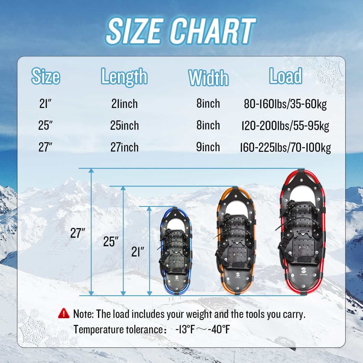Snowshoes with Lightweight Aluminum Adjustable Ratchet Bindings for Men & Women (Carrying Tote Bag, Red, 25''x 8")