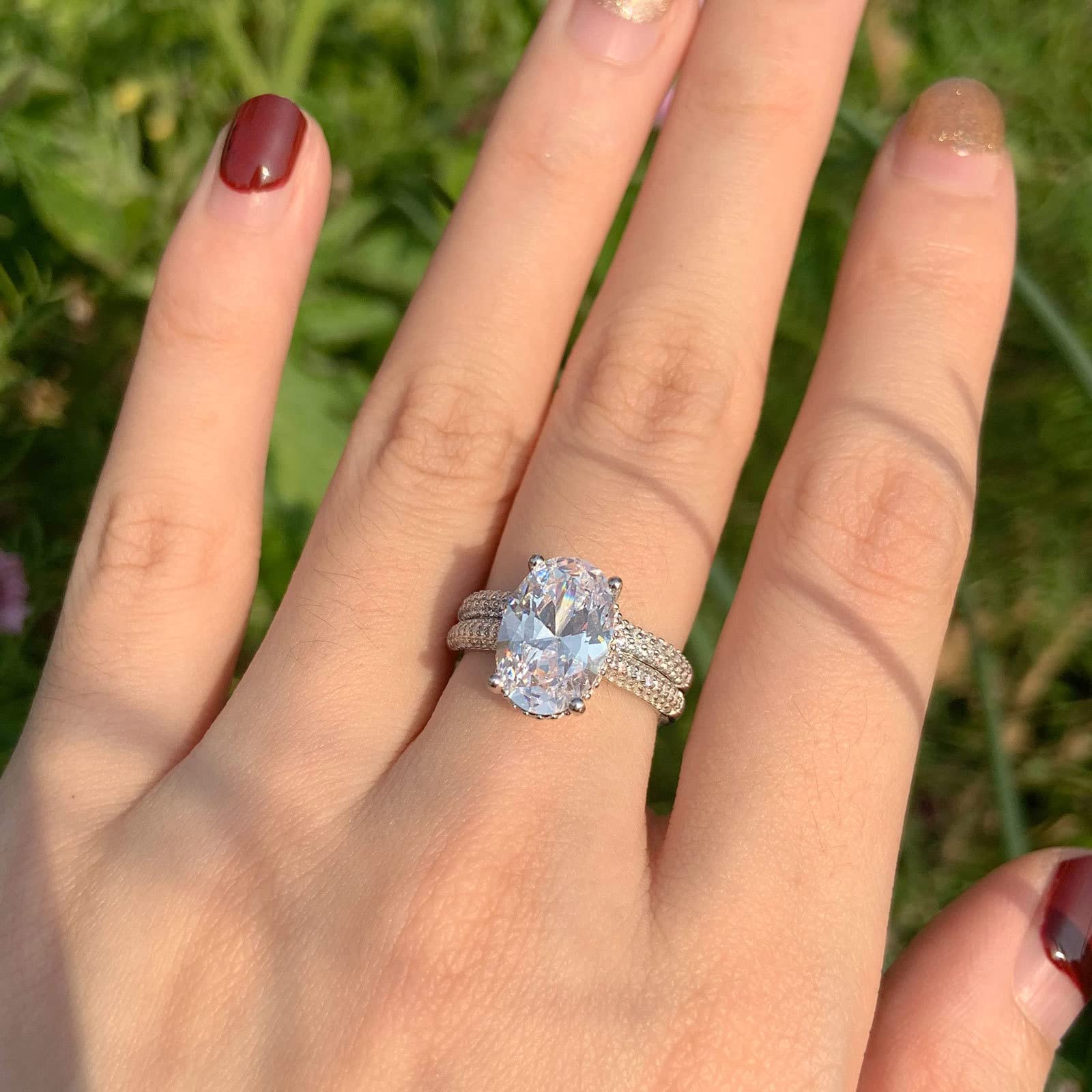 SHELOVES 7.5 Ct Oval Cut Cubic Zirconia Engagement Wedding Rings Set for Women 925 Sterling Silver Sz 10