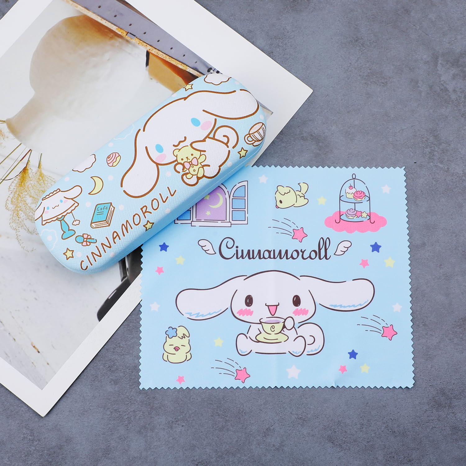 U-CHYTY Pink Kitty Hard Shell Eyeglasses Cases Cartoon Protective Case with Glasses Cloth Storage Box Holder for Women-2