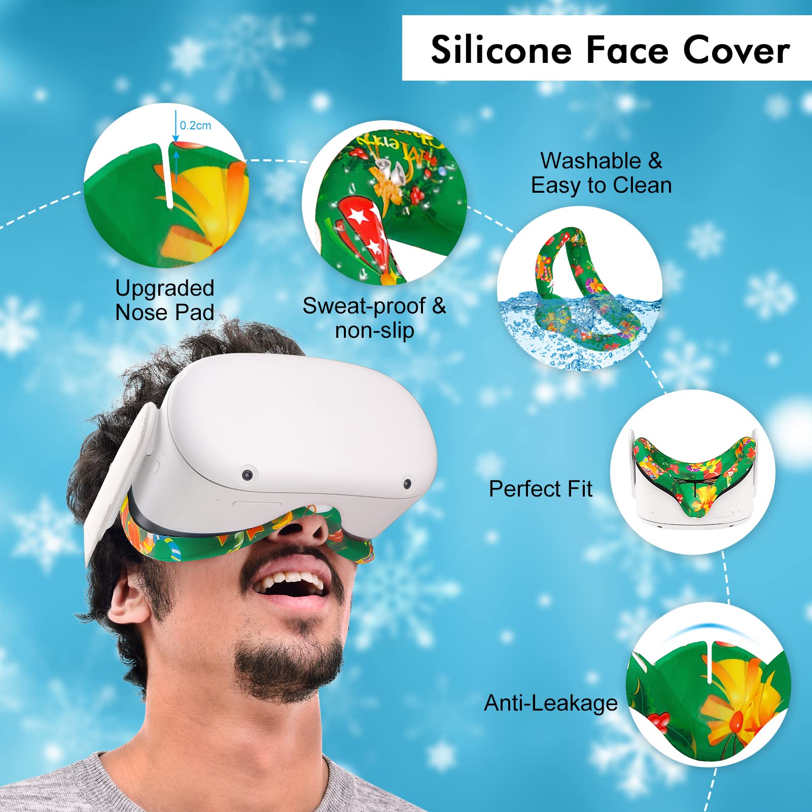VR Accessories for Oculus Quest 2, Protective Silicone Cover Set for Meta Quest2(Include VR Headset Cover, Lens Protector, Controller Grips Cover, Face Pad, and Disposable Eye Cover)-with Gift Box