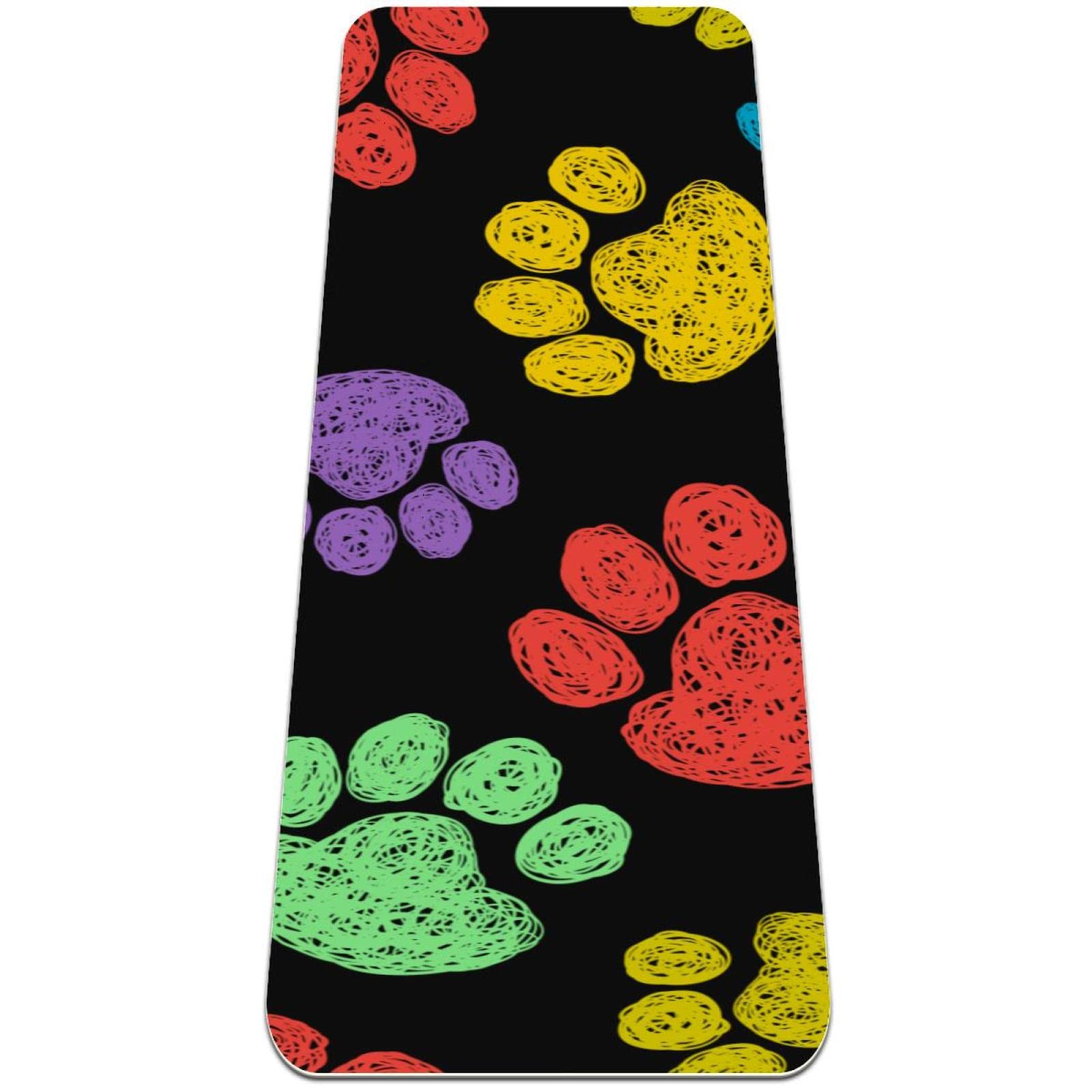 Yoga Mat, Yoga Mats for Home Workout, Workout Mat, Exercise Mats, Pilates Mat, colorful art dog paw print pattern