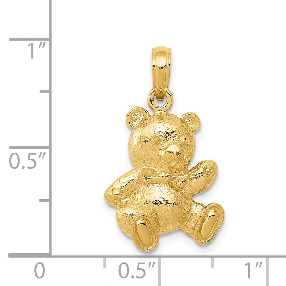 Solid 14k Yellow Gold Teddy Bear Pendant Charm - 23mm x 11mm