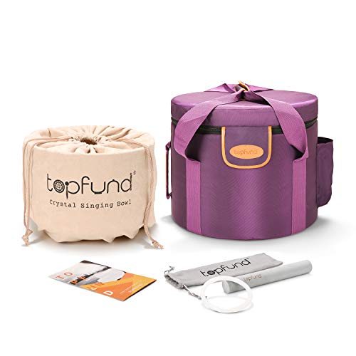 TOPFUND Orange Yellow E Note Crystal Singing Bowl Solar Plexus Chakra 10 inch with Heavy Duty Carrying Case and Suede Mallet