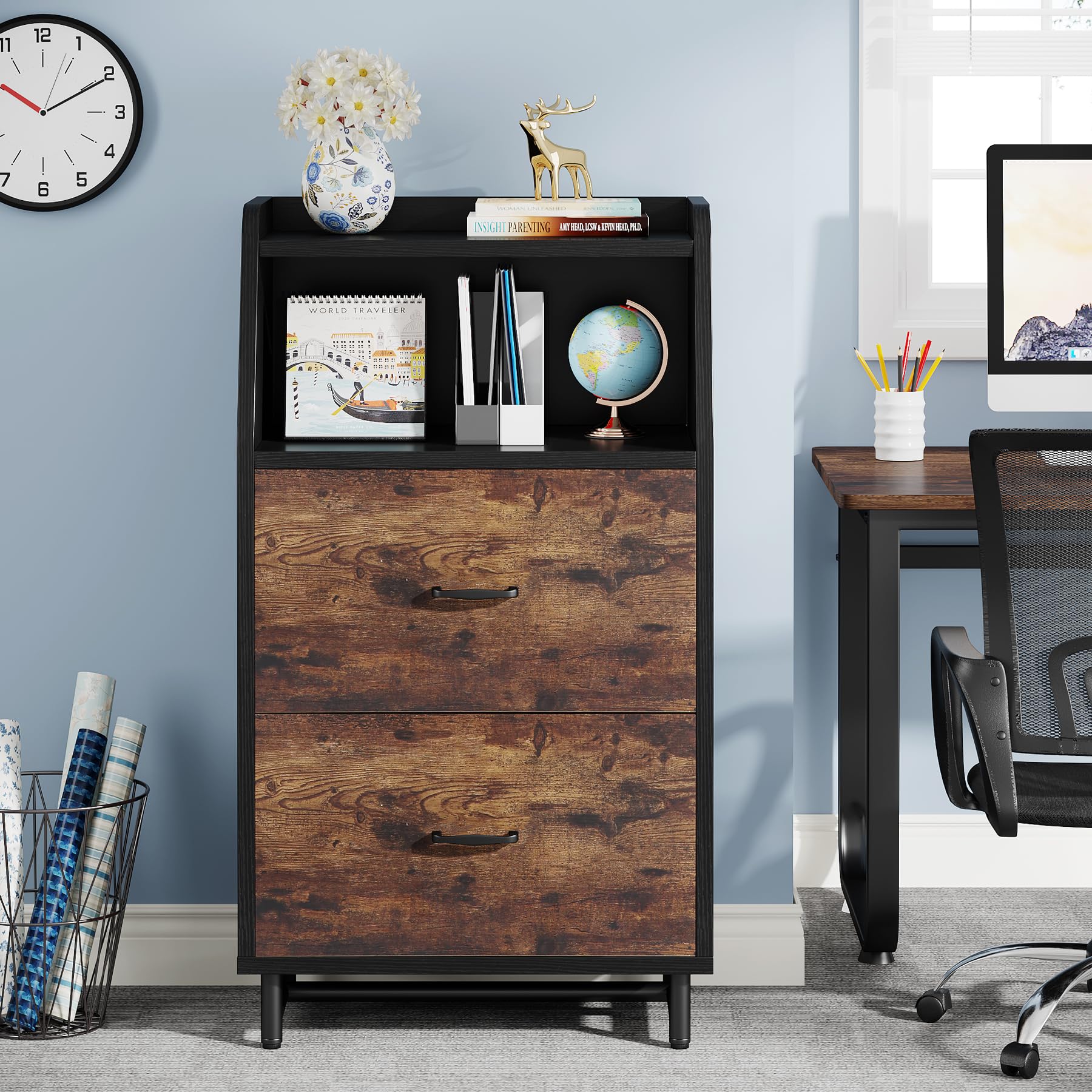 Tribesigns 2 Drawer Lateral File Cabinet, Modern Filing Cabinet with Open Storage Shelves, Wood Storage Cabinet Printer Stand Fits Letter/Legal/A4 Size for Home Office