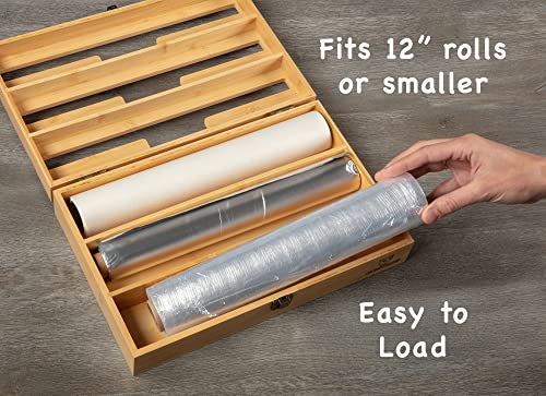 The Happy Hootie Foil and Plastic Wrap Dispenser for Kitchen Organization and Storage. Great for Kitchen Organization and Storage. Compatible with 12 inch Rolls.