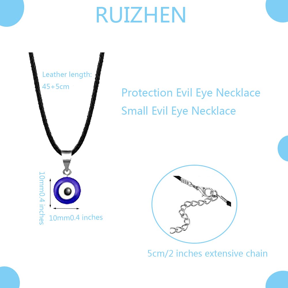 RUIZHEN Silver Leather Cord Glass Charm Evil Eye Pendant Necklace Blue Eyes Necklace (cord)
