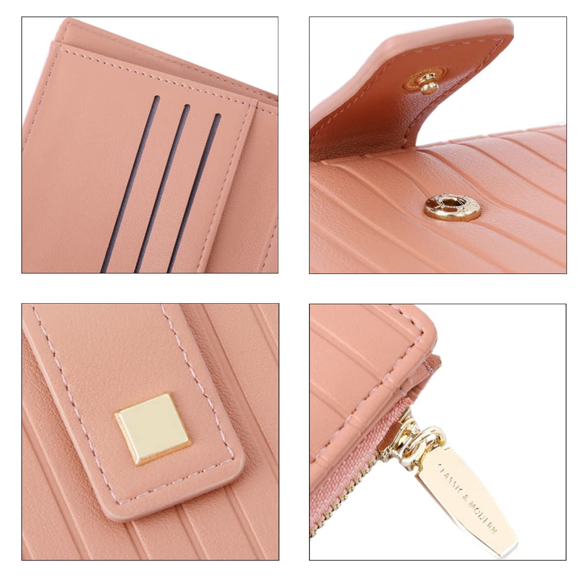 Women's Small Wallets with Zipper Coin Pocket Credit Card Slots ID Windows (BLACK)