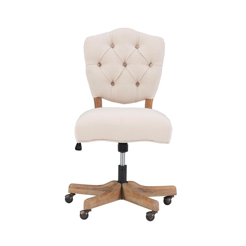 Riverbay Furniture Transitional Fabric Tufted Swivel Office Chair in Beige
